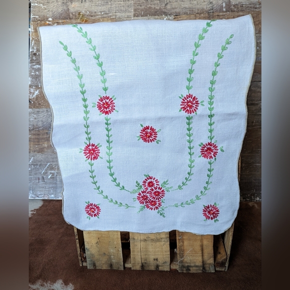 Antique Table Runner | Other | Antique Vintage Red Floral Embroidered ...